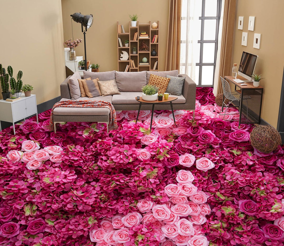 3D Pink Rose Hydrangea 2616 Floor Wallpaper Murals Self-adhesive ...