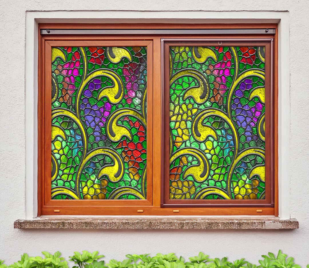 3D Purple Grape Style W6616 Window Film Print Sticker Cling Stained ...