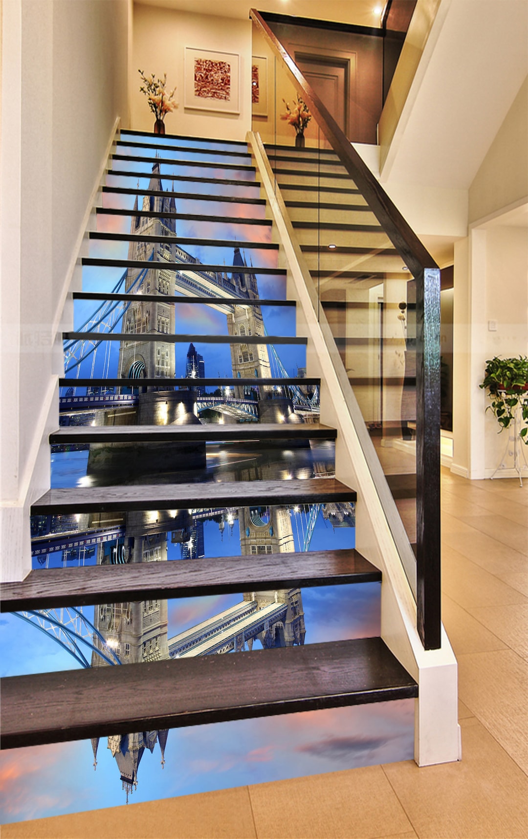 3D London Bridge S1389 Pattern Tile Marble Stair Risers Decoration ...