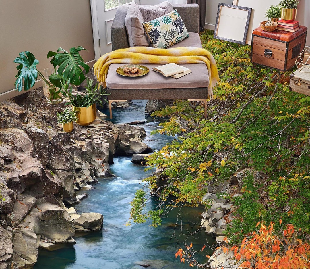 3D Tree River 1087 Floor Wallpaper Murals Self-adhesive Removable ...