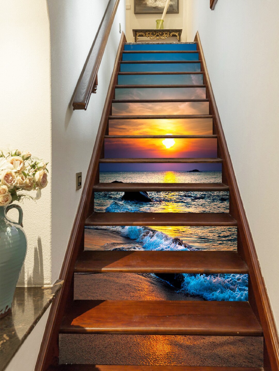 3D Sunset Beach SS0013 Pattern Tile Marble Stair Risers Decoration ...