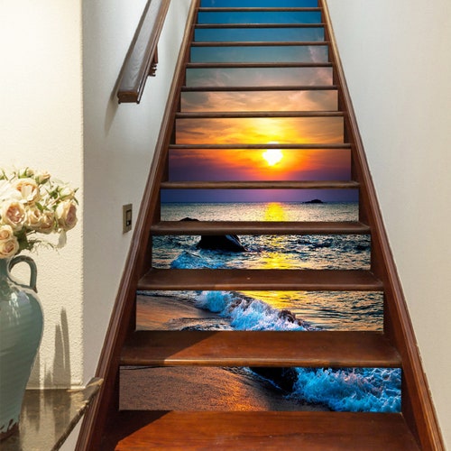 3D Sunset Beach SS0013 Pattern Tile Marble Stair Risers - Etsy