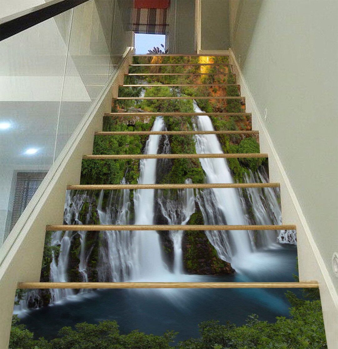 3D Waterfall Lake S1404 Pattern Tile Marble Stair Risers Decoration ...