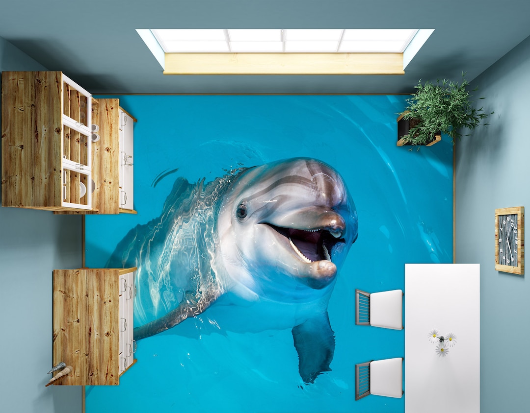 3D Friendly Dolphin 6654 Floor Wallpaper Murals Self-adhesive Removable ...