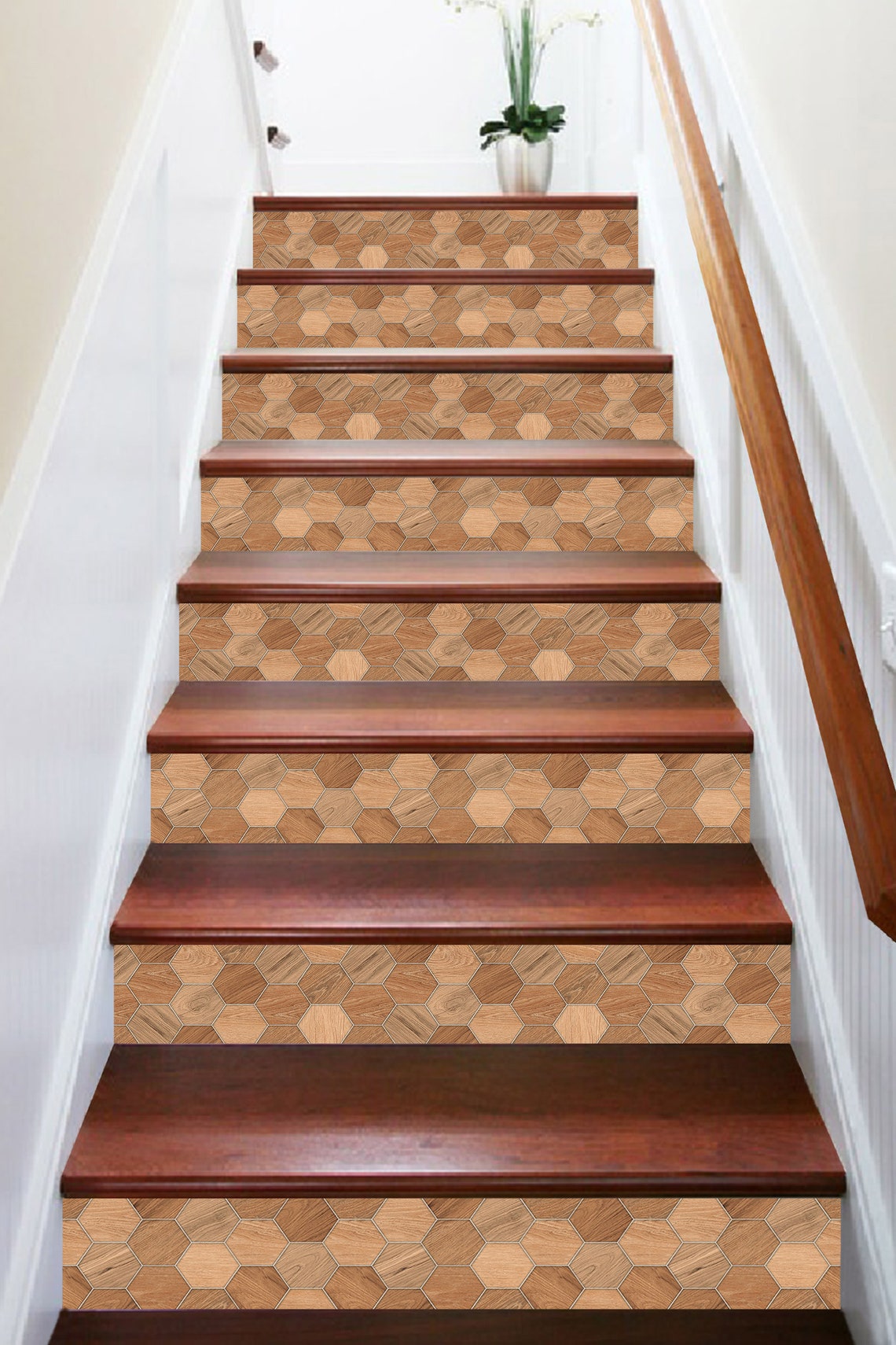 3D Hexagonal Wood SS0533 Pattern Tile Marble Stair Risers - Etsy