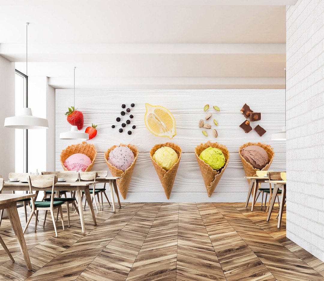 123"x87"(312x219cm) Strawberry Ice Cream 925 Wallpaper Mural Self ...