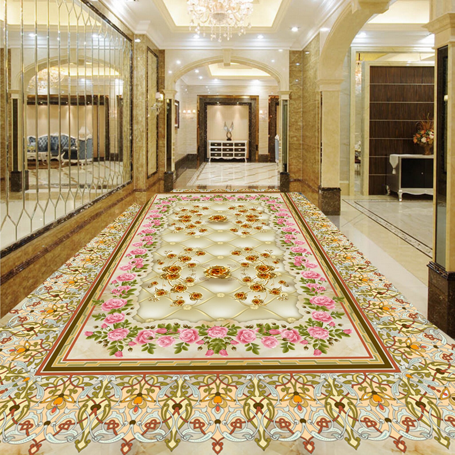 3D Gold Pink Rose 1676 Floor Wallpaper Murals Self-adhesive | Etsy