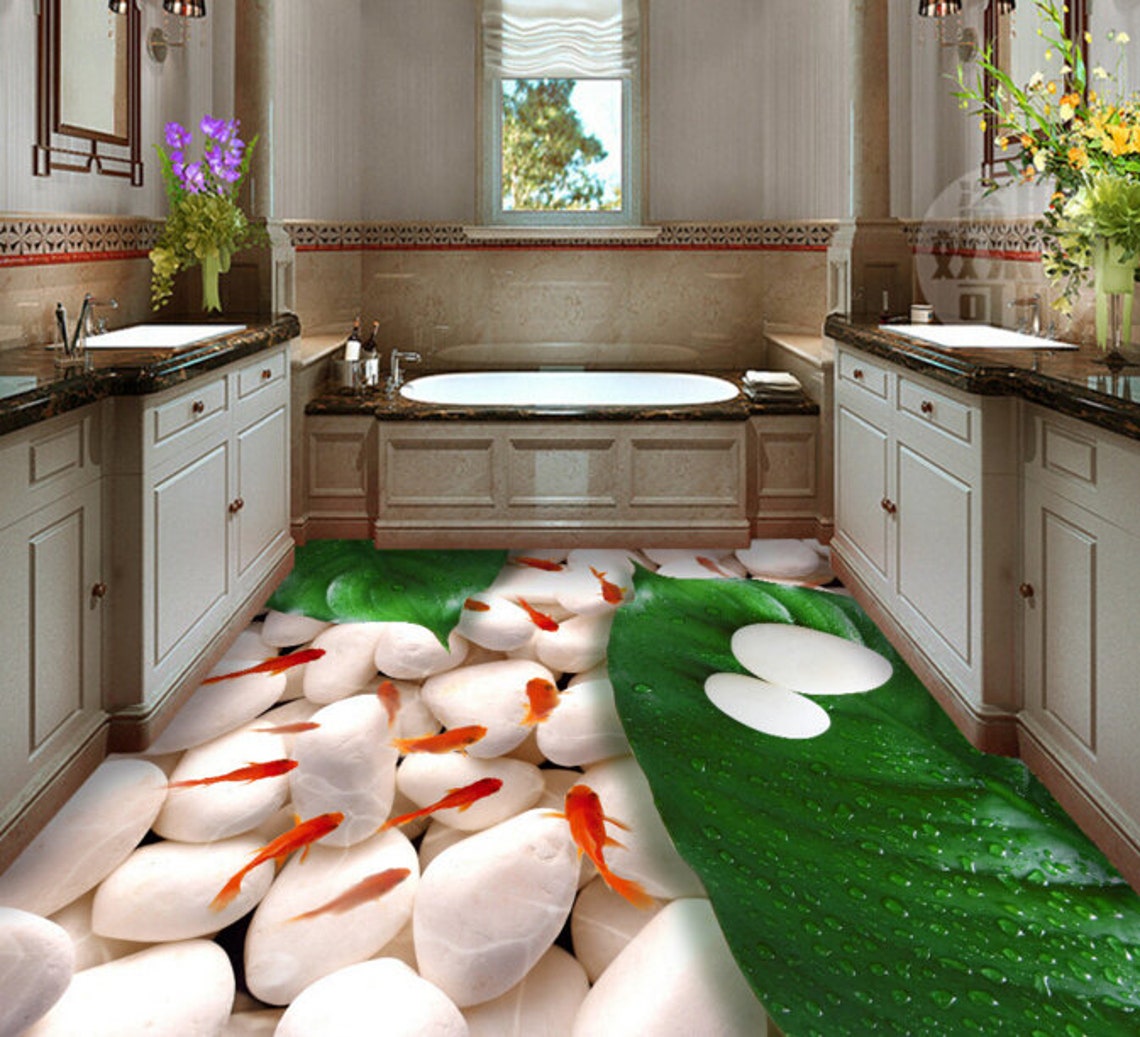 3D White Stone Fish 0409 Floor Wallpaper Murals Self-adhesive - Etsy