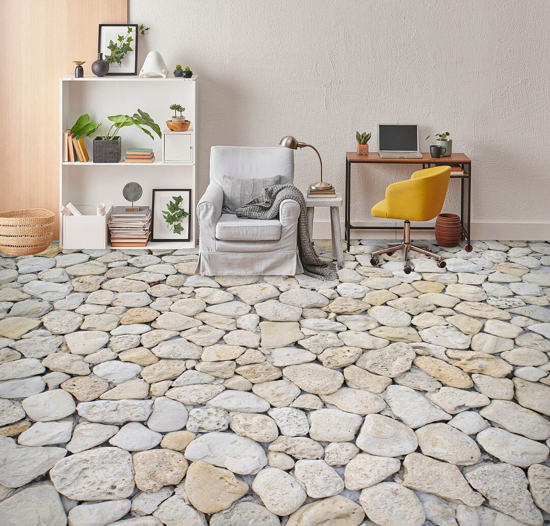 3D White Stone 1424 Floor Wallpaper Murals Self-adhesive Removable ...