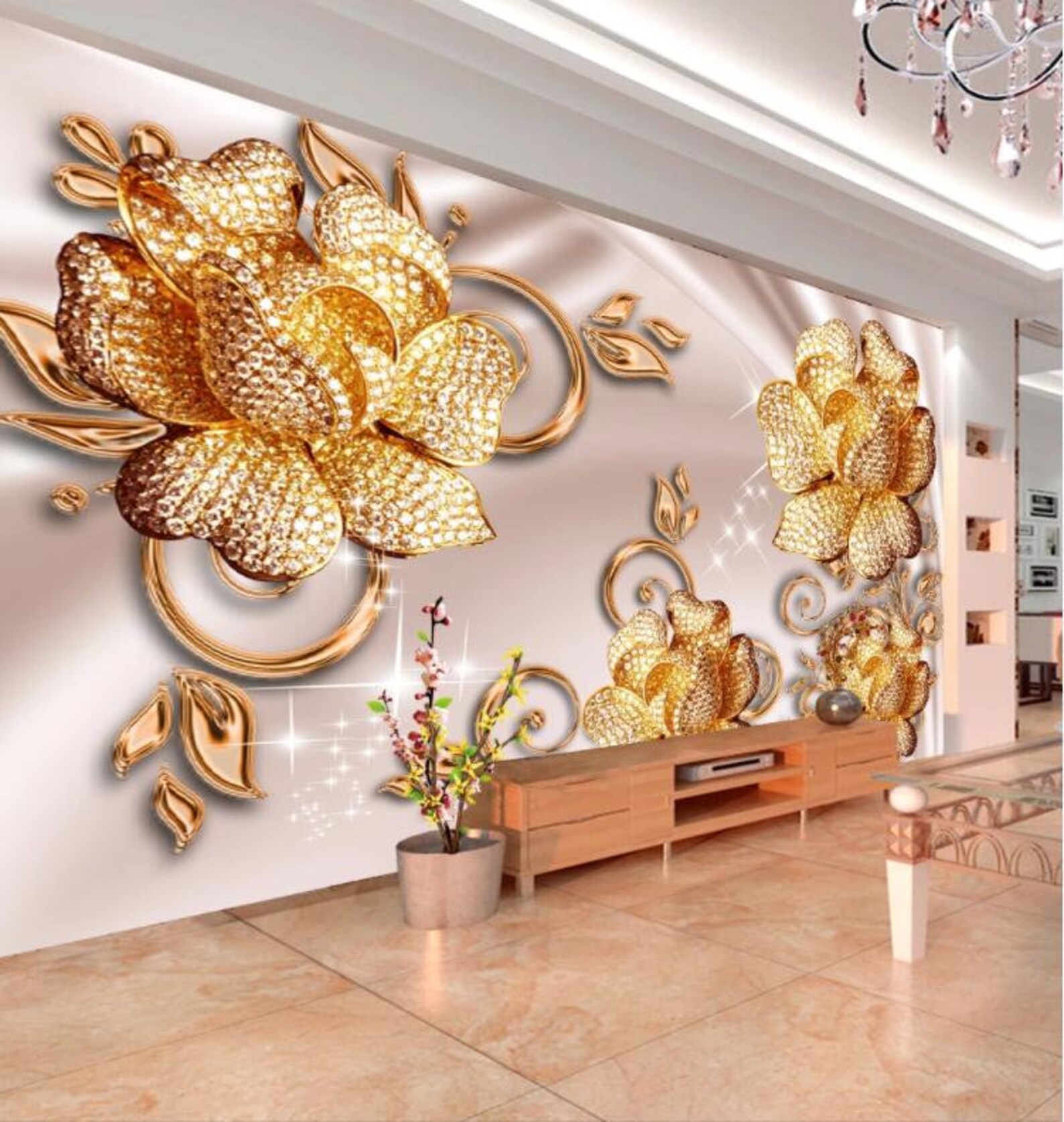 Golden Flower A332 Wallpaper Mural Self Adhesive Peel and - Etsy