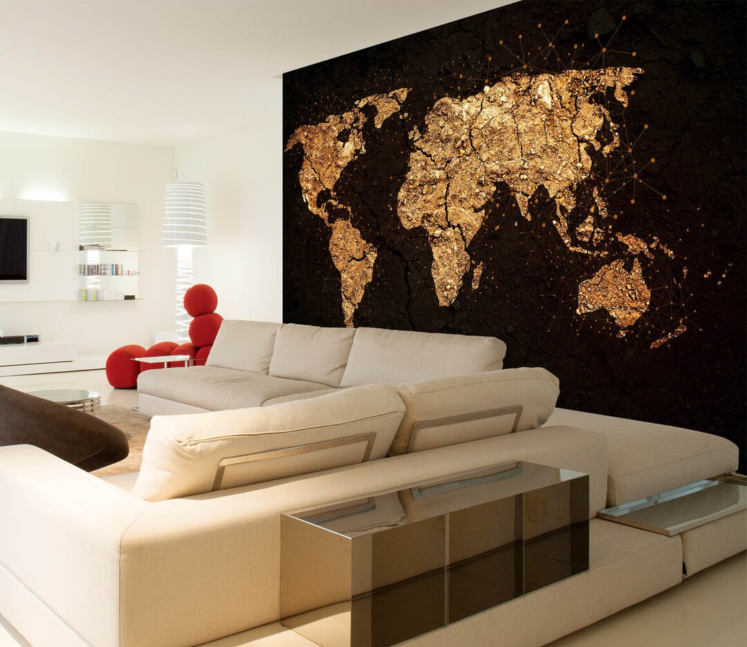 Gold Leaf World Map 119 Wallpaper Mural Self Adhesive Peel and Stick ...