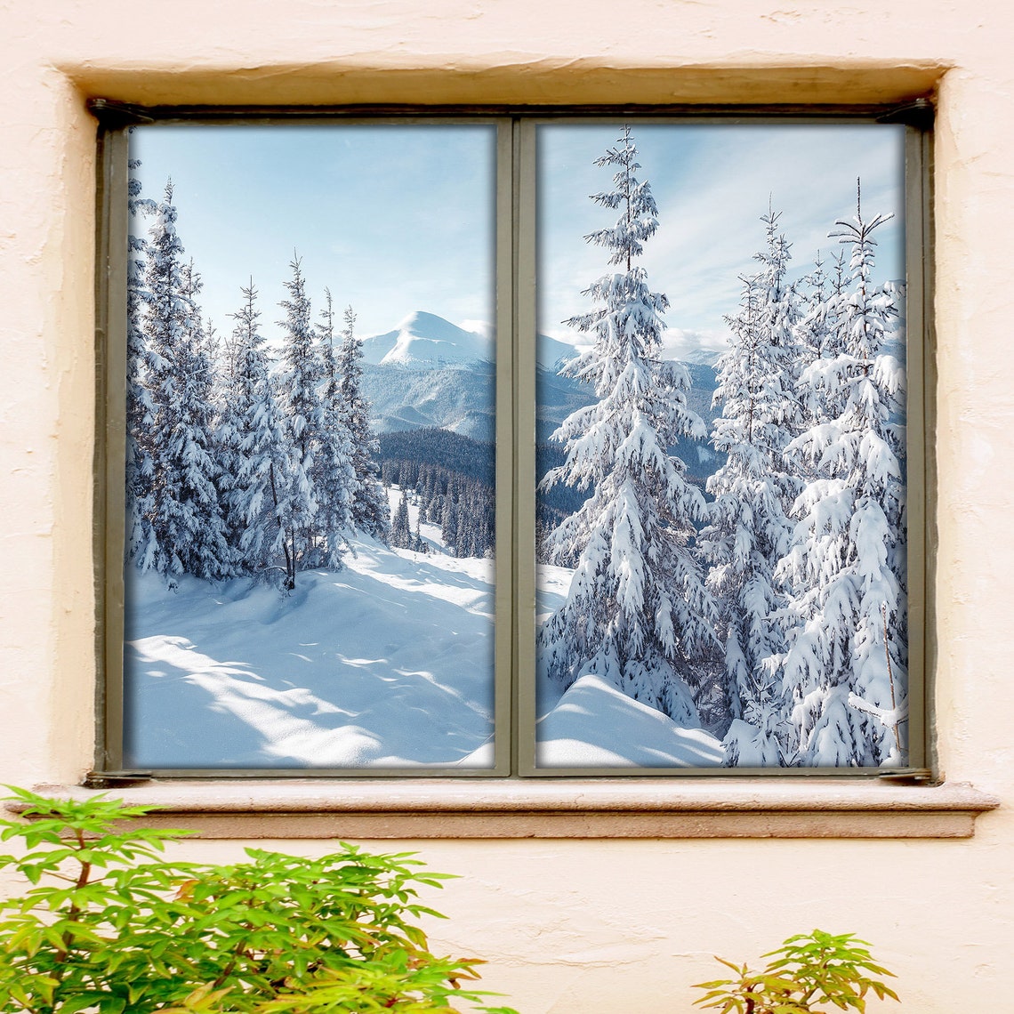 3D Snow Scene W393 Window Film Print Sticker Cling Stained Glass Xmas ...