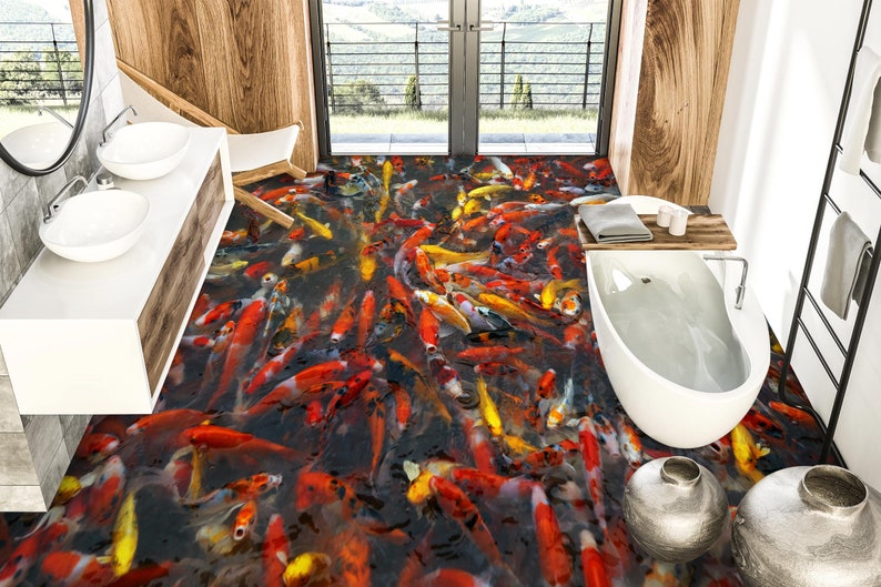 3D Lively Koi Pond 6289 Floor Wallpaper Murals Self-adhesive - Etsy