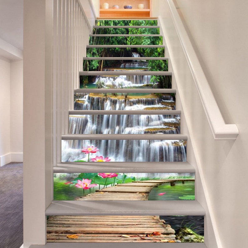 3D Forest Waterfall S1085 Pattern Tile Marble Stair Risers Decoration ...