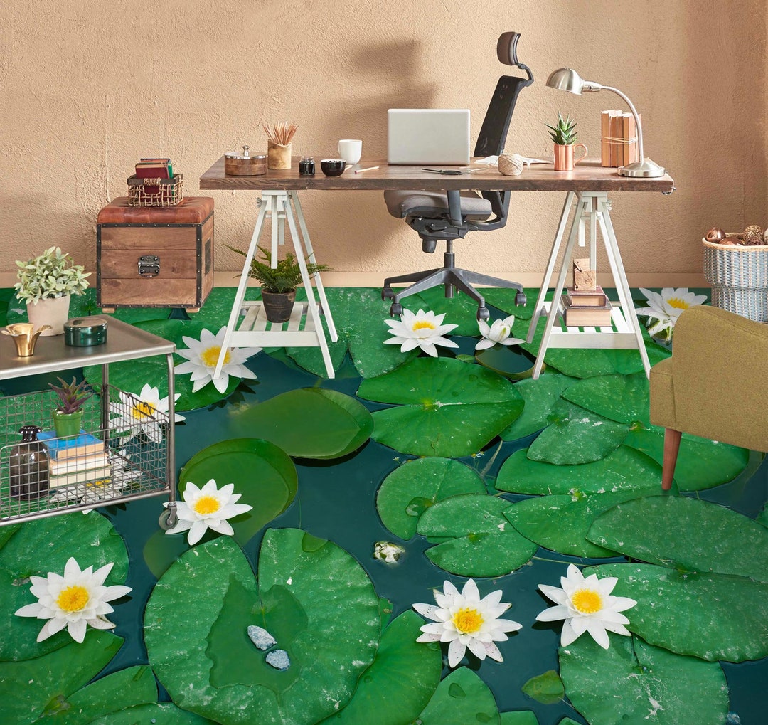 3D Lotus Leaf 1939 Floor Wallpaper Murals Self-adhesive Removable ...
