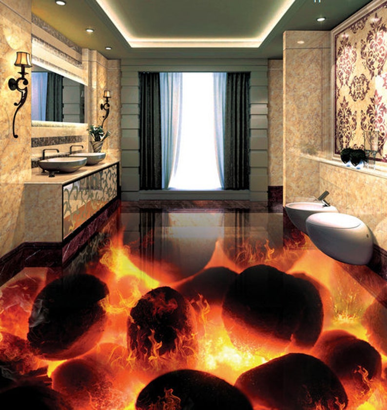 3D Flame Stone 0817 Floor Wallpaper Murals Self-adhesive Removable ...