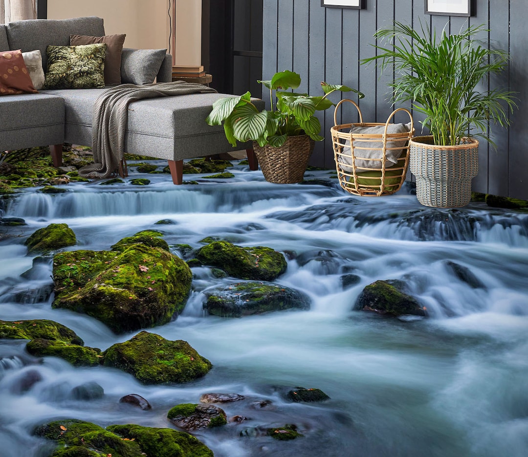 3D Flowing Stream 6005 Floor Wallpaper Murals Self-adhesive Removable ...