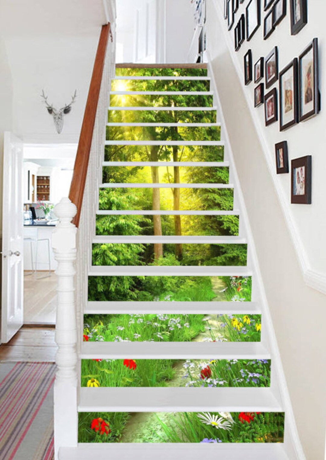 3D Sunny Forest Path S076 Pattern Tile Marble Stair Risers Decoration ...