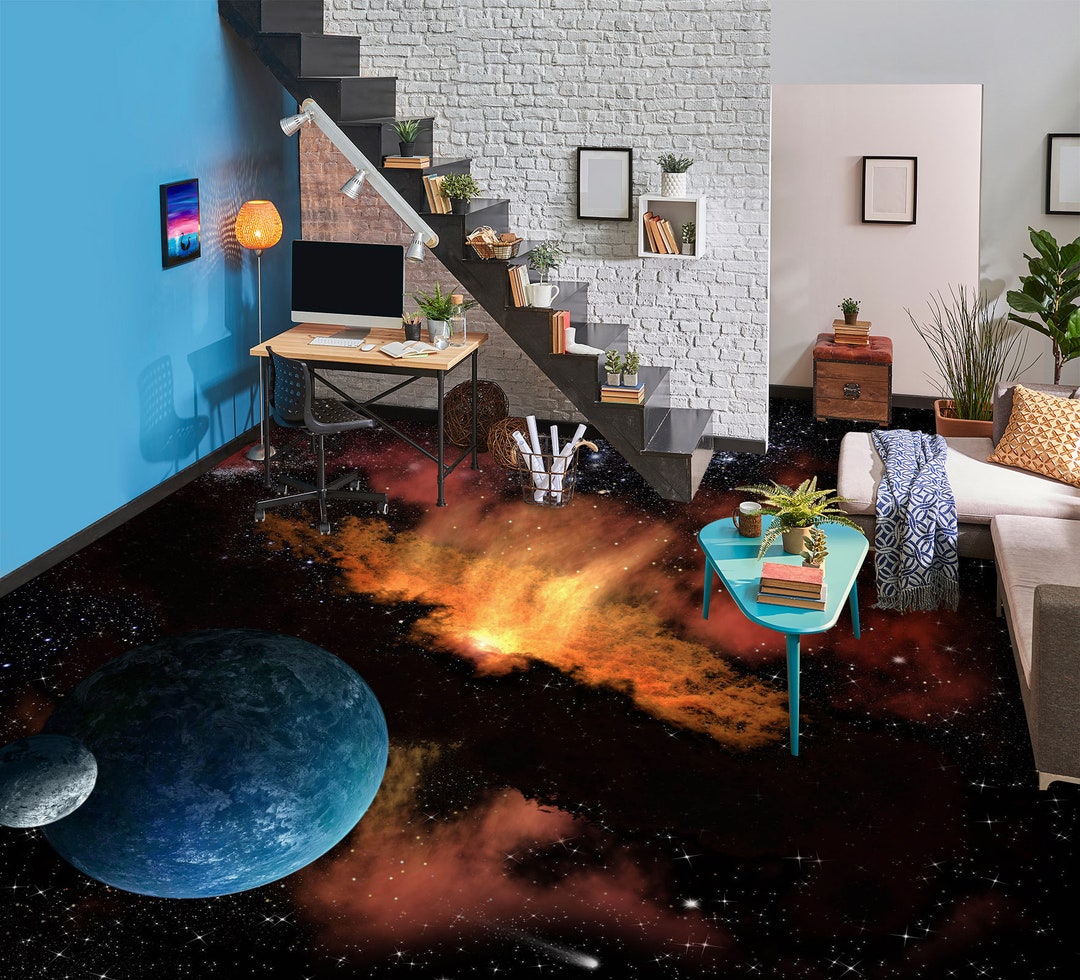 3D Planet Stars 1728 Floor Wallpaper Murals Self-adhesive Removable ...