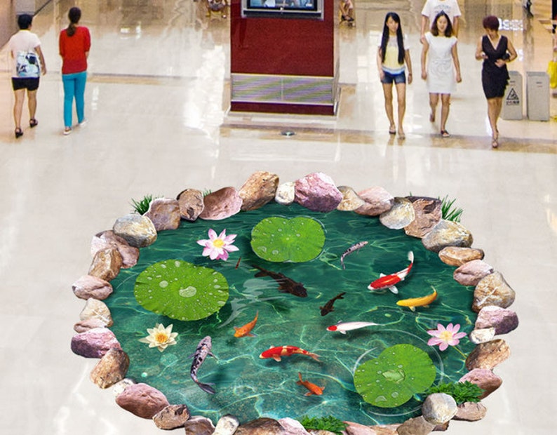 3D Black Fish Pond 0600 Floor Wallpaper Murals Self-adhesive - Etsy