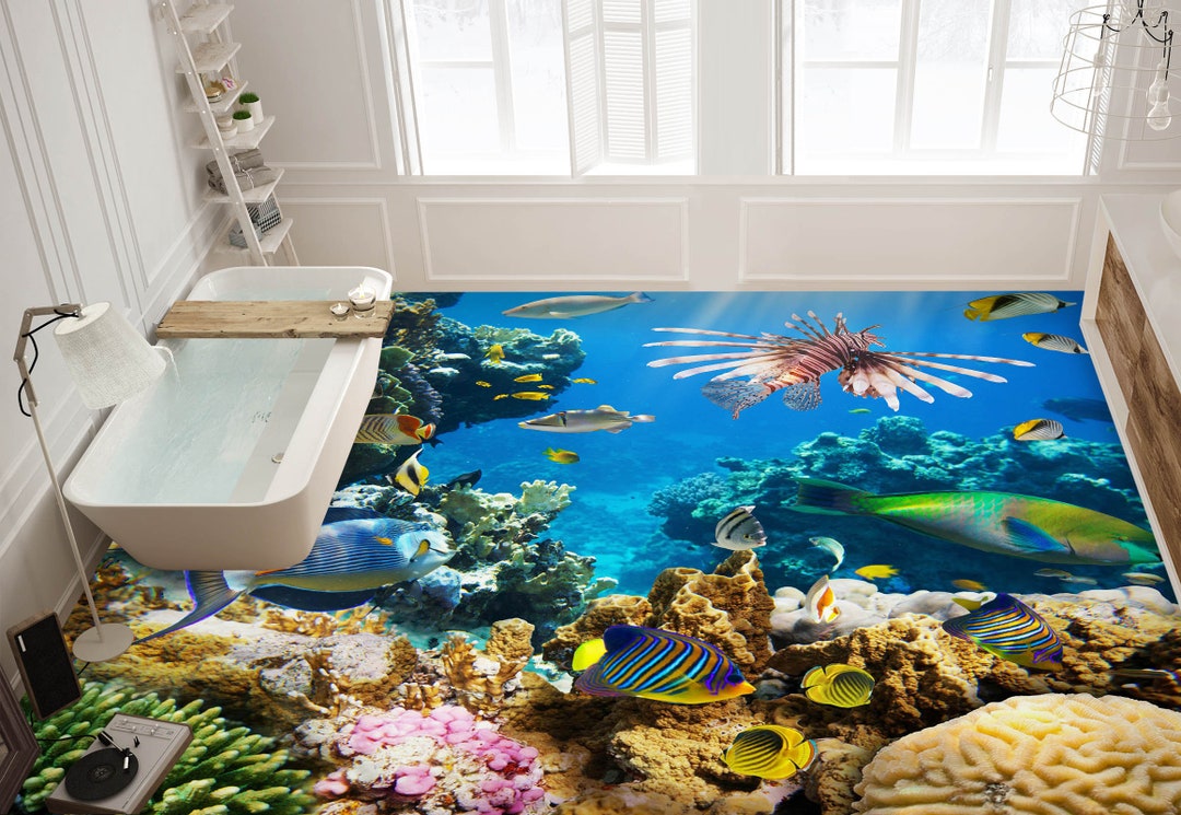 3D Colorful Fish 1406 Floor Wallpaper Murals Self-adhesive Removable ...