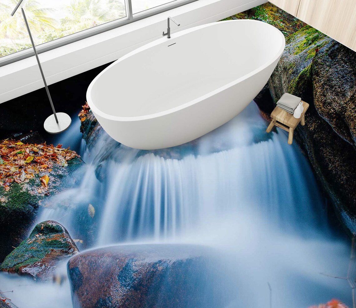 3D Light Blue Waterfall 8308 Floor Wallpaper Murals | Etsy