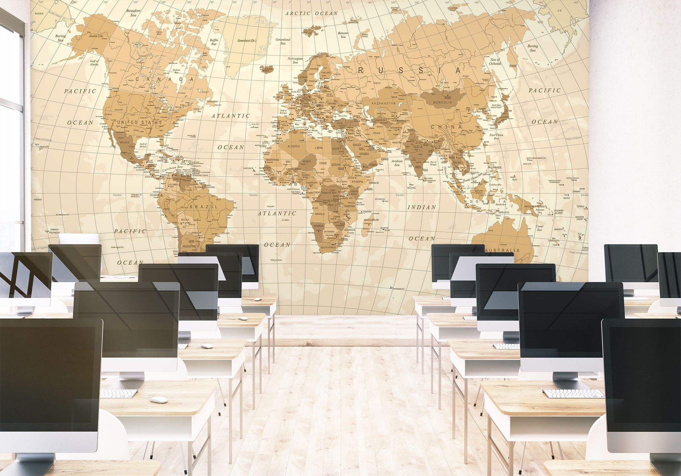 Light Brown World Map 6188 Wallpaper Mural Self Adhesive Peel | Etsy