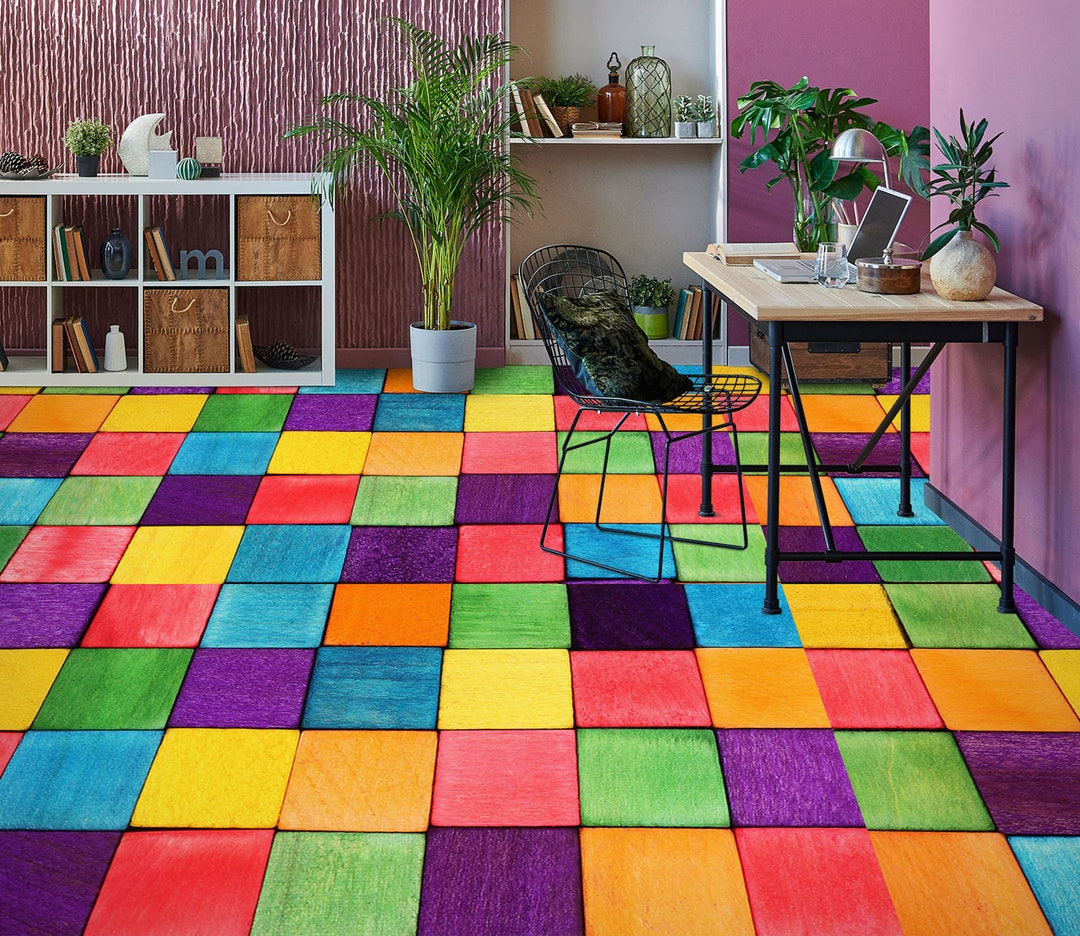 3D Fun Colored Squares 9100 Floor Wallpaper Murals - Etsy