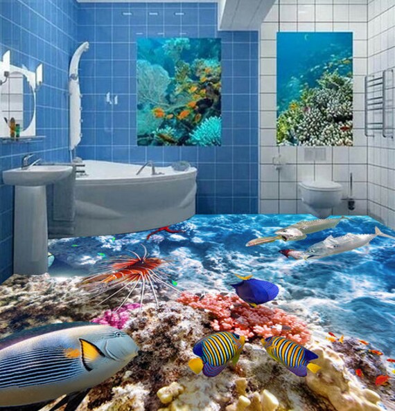 3D Blue Stone Fish 0727 Floor Wallpaper Murals Self-adhesive - Etsy