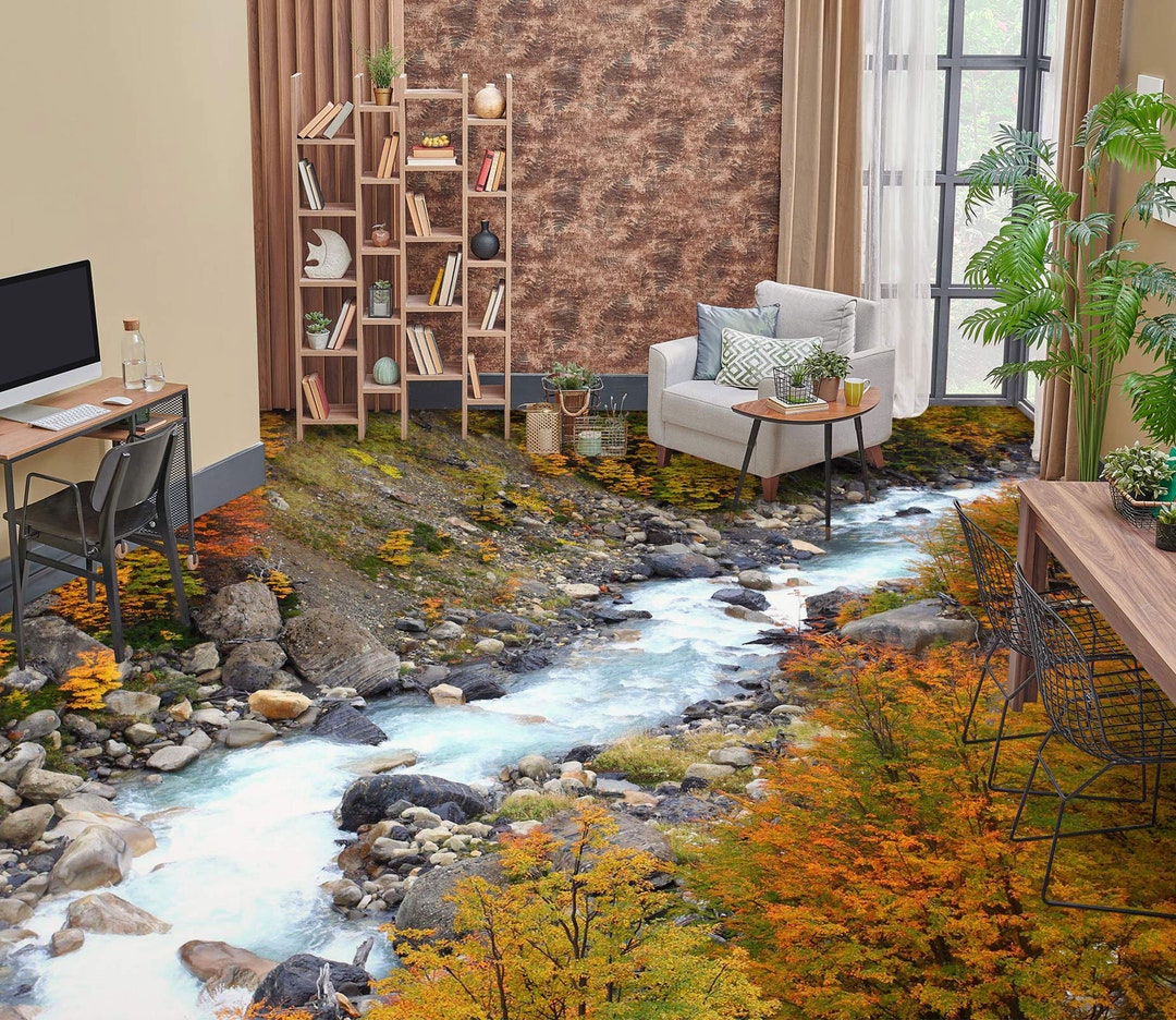 3D River Tree 4403 Floor Wallpaper Murals Self-adhesive Removable ...