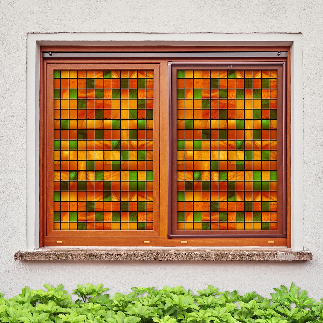 3D Square Pattern W1543 Window Film Print Sticker Cling Stained Glass ...