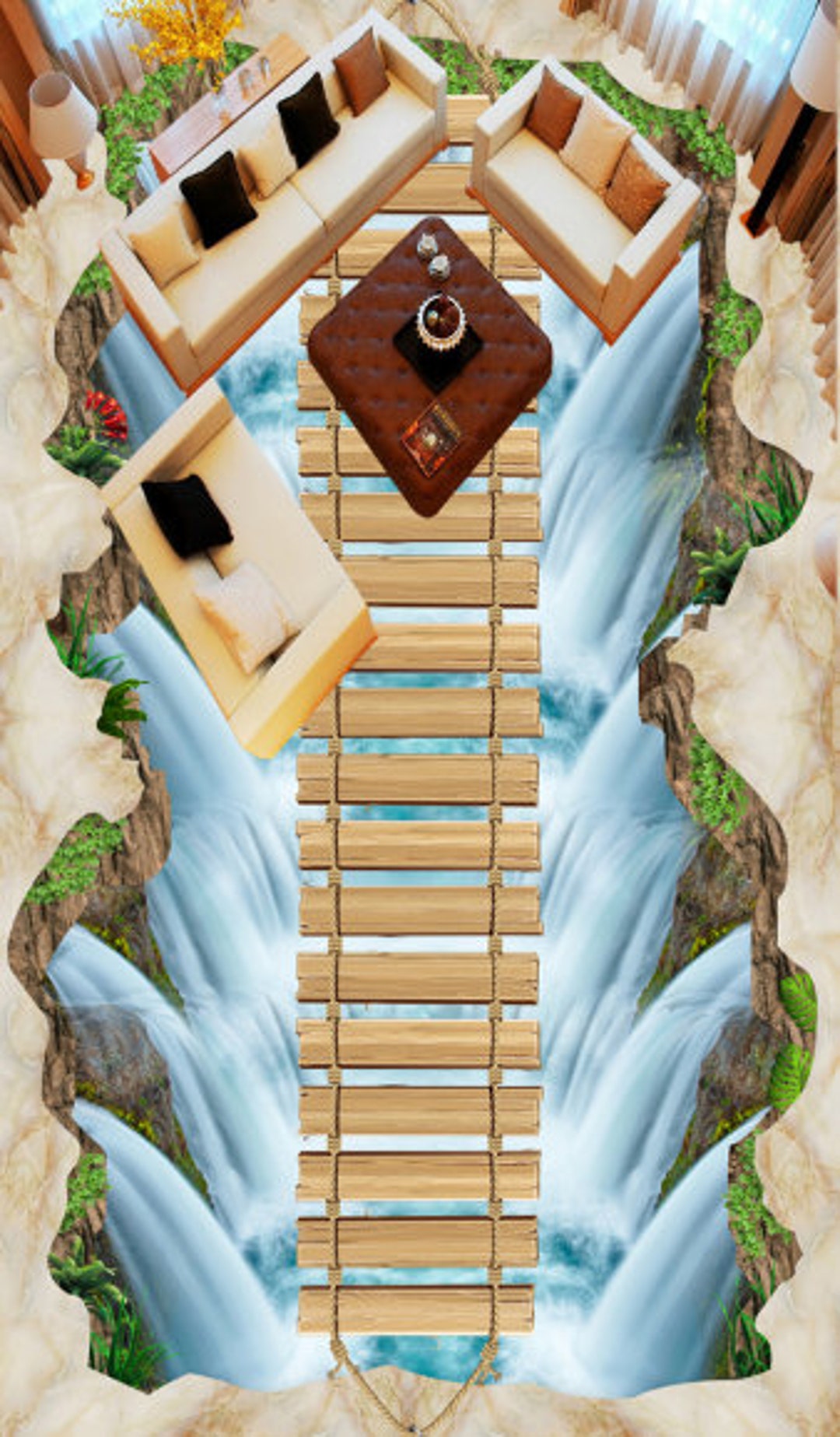 3D Waterfall Bridge 1332 Floor Wallpaper Murals Self-adhesive Removable ...