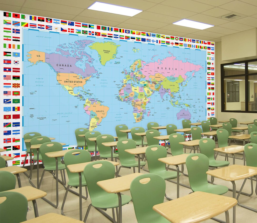 Flag World Map 126 Wallpaper Mural Self Adhesive Peel and Stick Wall ...