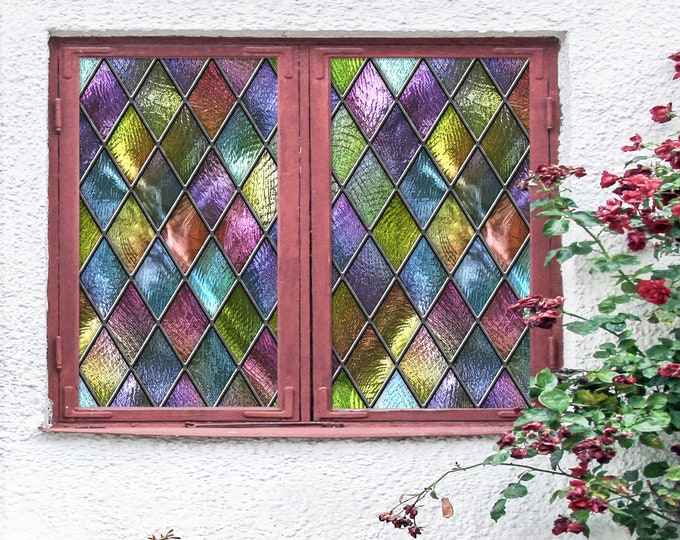 3D Dark Blue Crystal W547 Window Film Print Sticker Cling Stained Glass ...