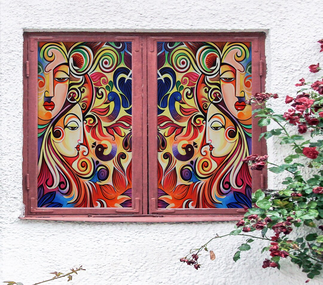 3D Face Texture W6117 Window Film Print Sticker Cling Stained Glass ...