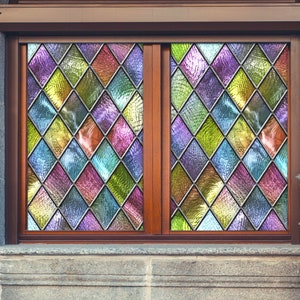 3D Colored Diamonds W1373 Window Film Print Sticker Cling Stained Glass ...