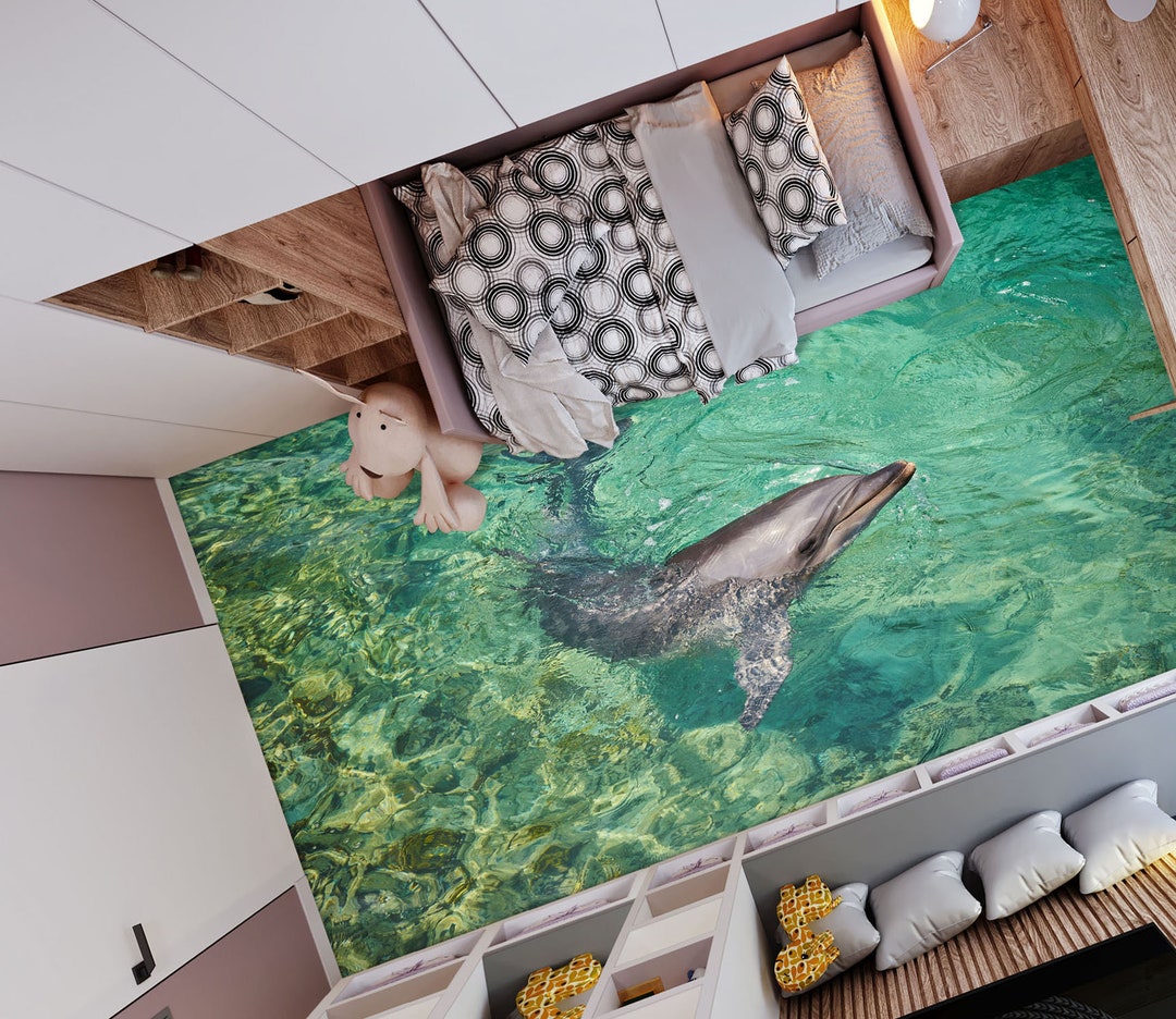 3D Friendly Dolphin 3380 Floor Wallpaper Murals Self-adhesive Removable ...