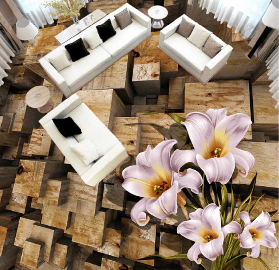 3D Lily Block 1262 Floor Wallpaper Murals Self-adhesive - Etsy