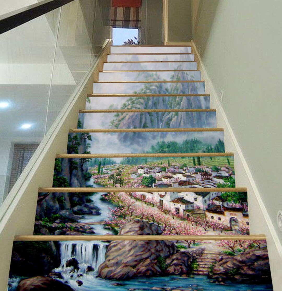 3D Village River S2061 Pattern Tile Marble Stair Risers Decoration ...