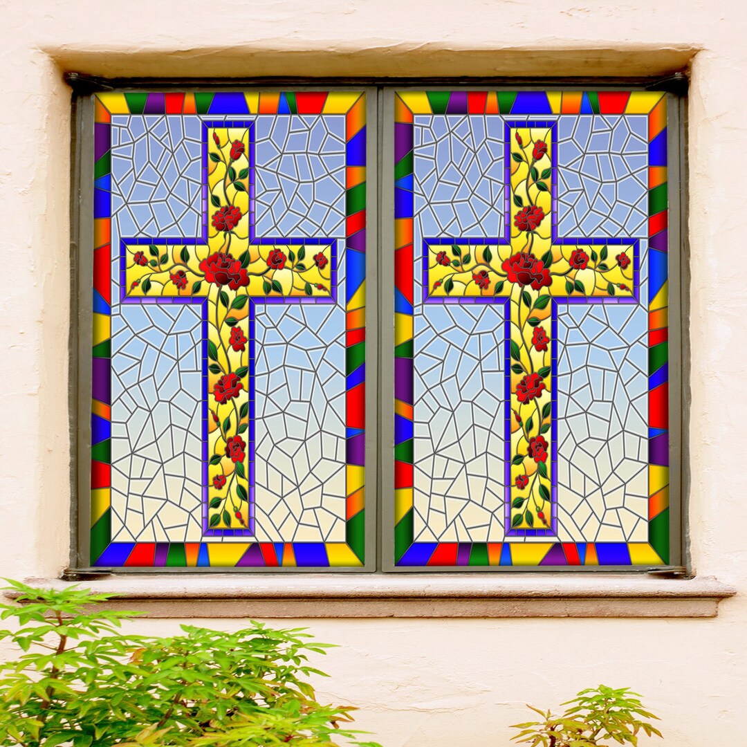3D Pretty Rose W6606 Window Film Print Sticker Cling Stained Glass Xmas ...