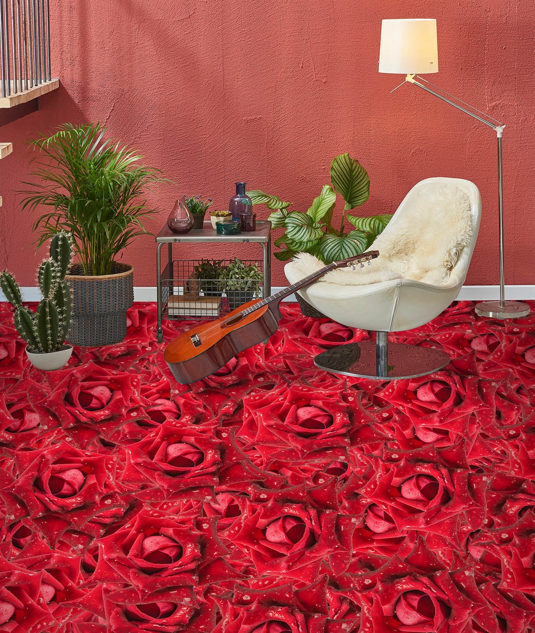 3D Love Red Rose 1825 Floor Wallpaper Murals Self-adhesive Removable ...