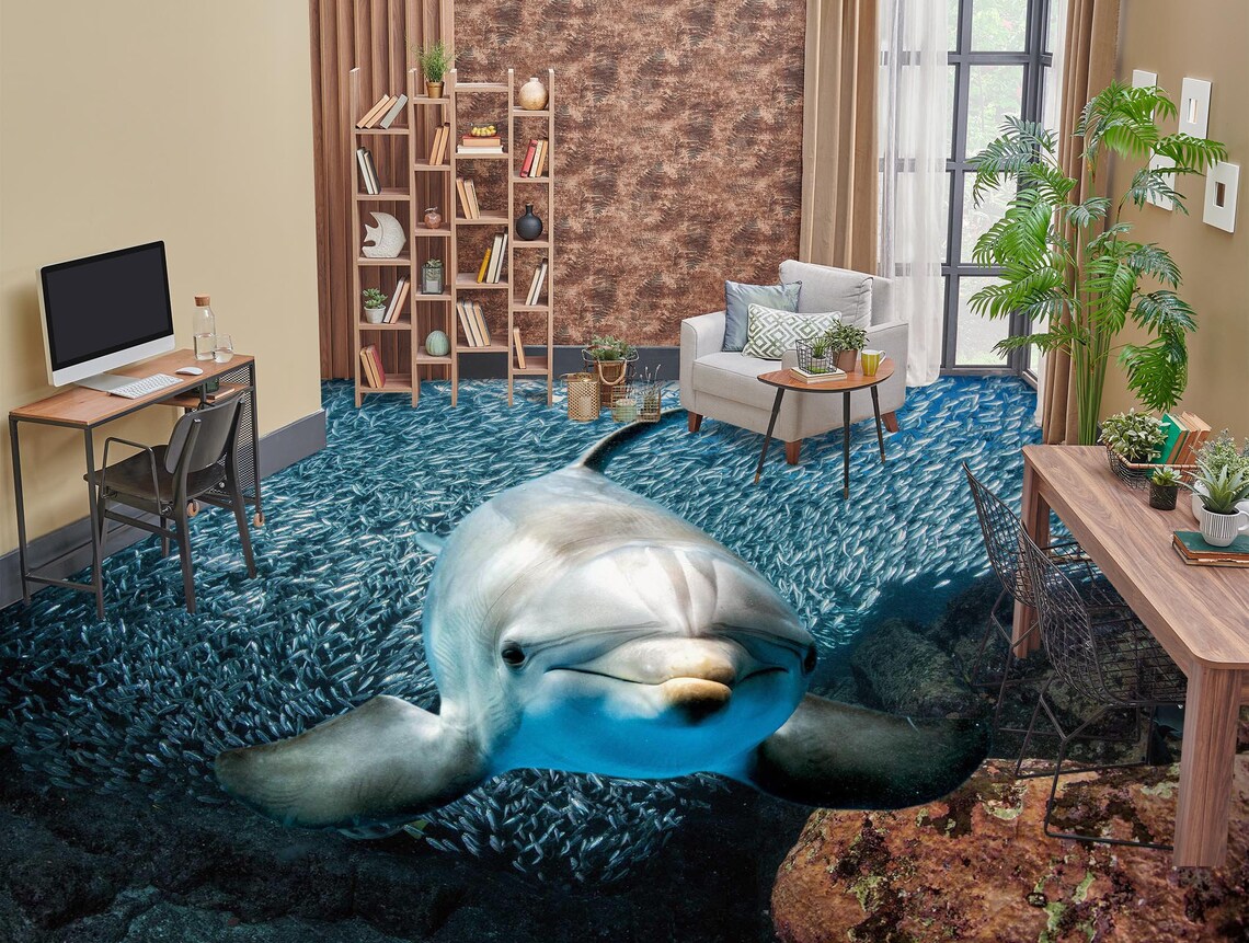 3D Gentle Dolphin 9840 Floor Wallpaper Murals Self-adhesive - Etsy