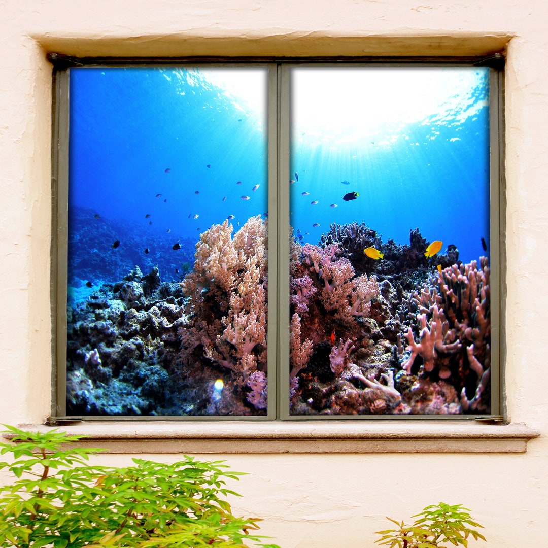 3D Ocean Coral W9918 Window Film Print Sticker Cling Stained Glass Xmas ...