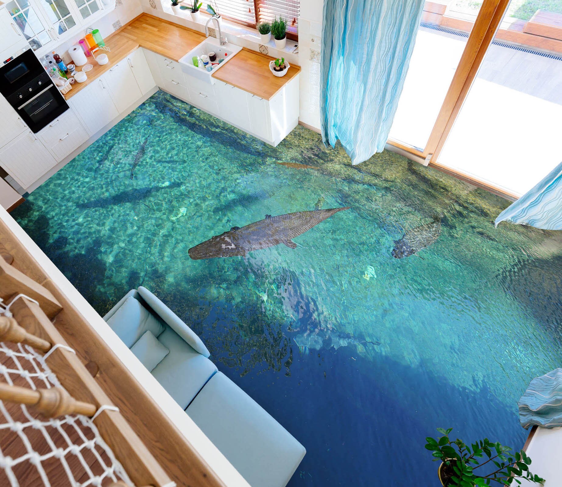 3D Animal Quiet Fish 2082 Floor Wallpaper Murals Self-adhesive ...