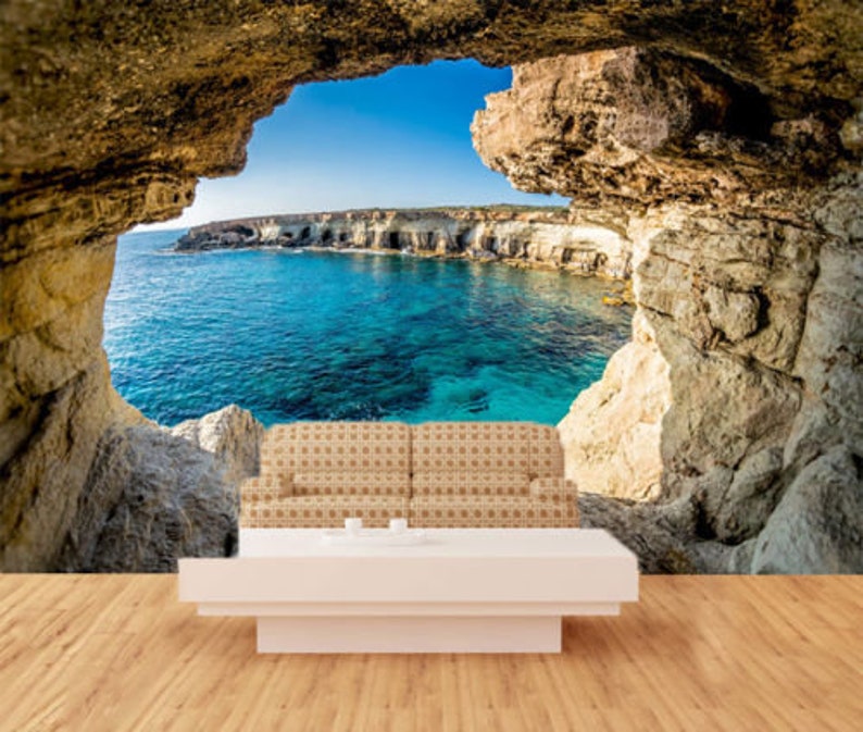 Stone Cave Sea 1905 Wallpaper Mural Self Adhesive Peel and Stick Wall ...