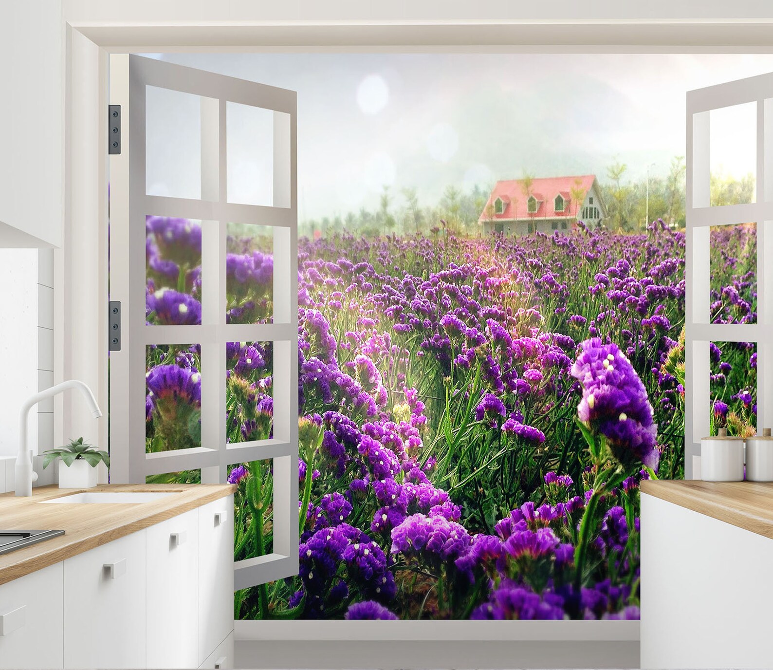 Window Purple Flower 1280 Wallpaper Mural Self Adhesive Peel and Stick ...