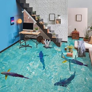 3D Blue Fish 3652 Floor Wallpaper Murals Self-adhesive Removable ...