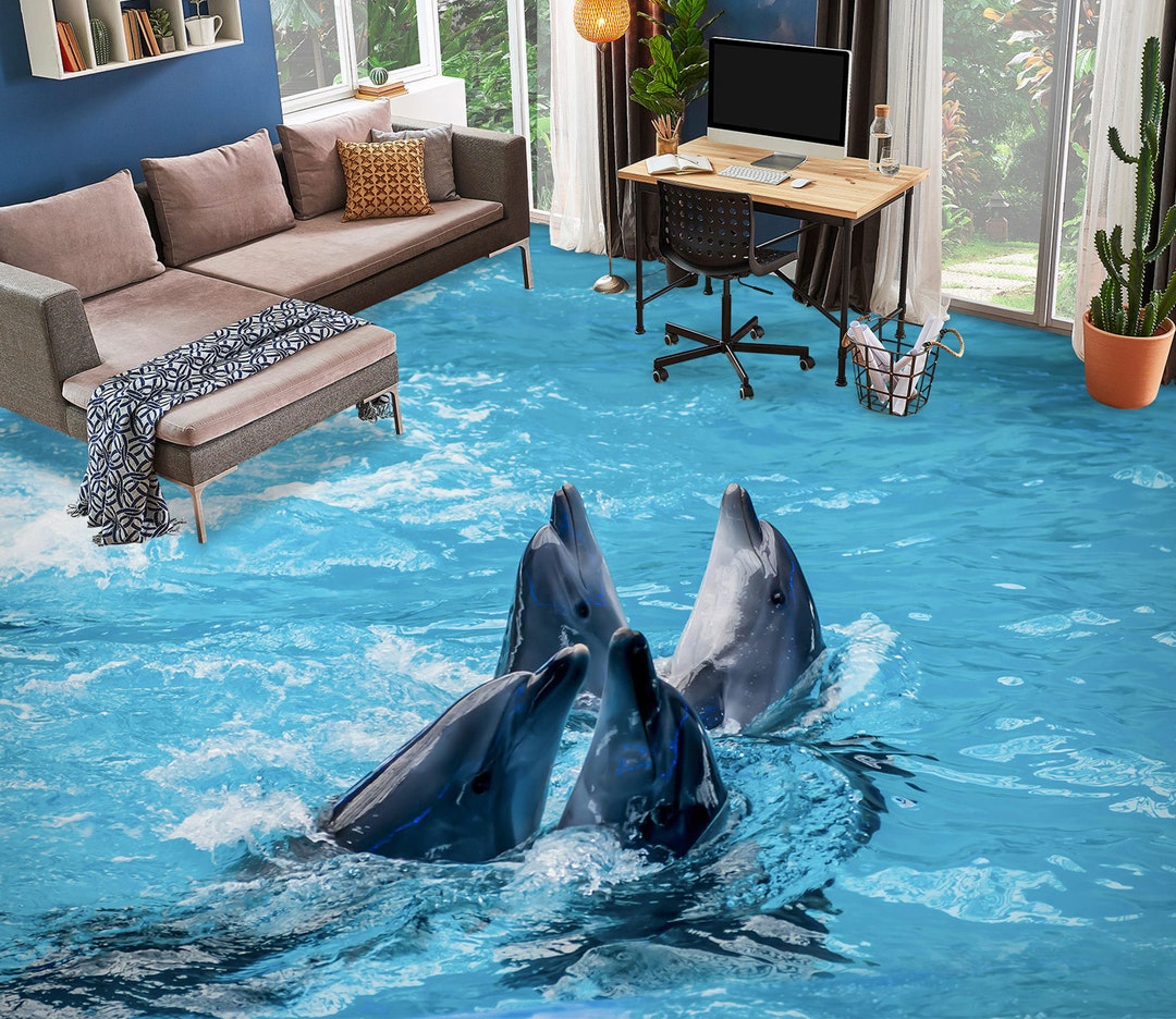 3D Sea Dolphin 6018 Floor Wallpaper Murals Self-adhesive Removable ...