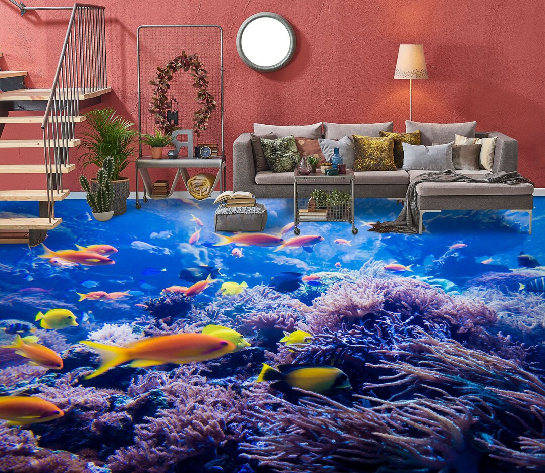 3D Ocean Purple Corals 2564 Floor Wallpaper Murals Self-adhesive ...