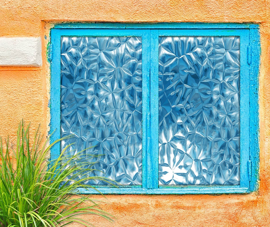 3D Bright Blue W1076 Window Film Print Sticker Cling Stained Glass Xmas ...